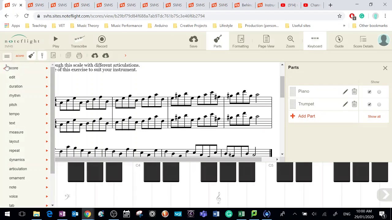 NoteFlight   Toggle adding instruments and viewing transposed parts