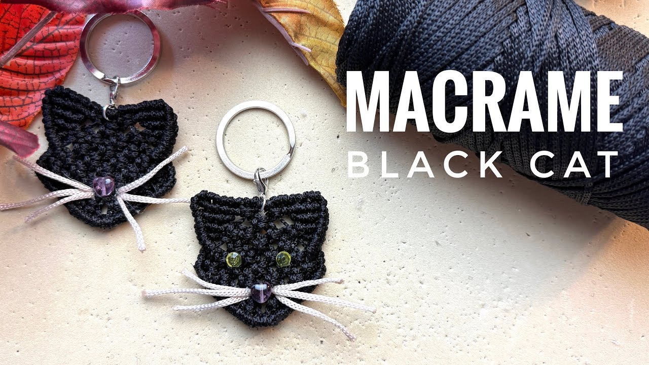 DIY Macrame Keychain | Step by Step: Black Cat Tutorial 