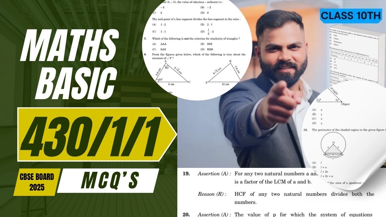 CLASS 10|MATHS BASIC Q.P CODE 430/1/1|MCQ's solutions|2025