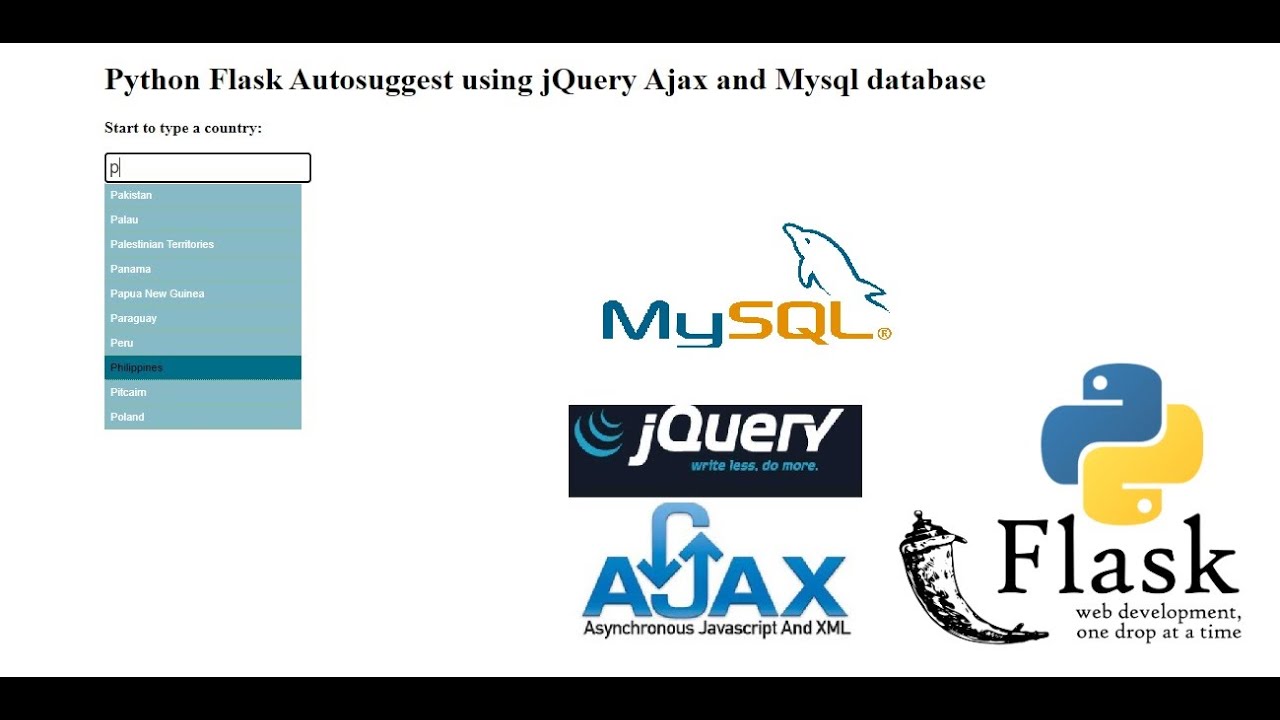 Python Flask Autosuggest using jQuery Ajax and Mysql database