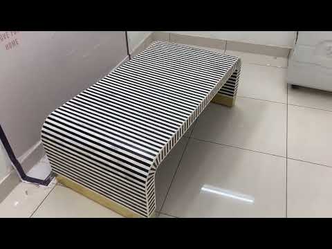 Mani Balaji Art Crafts Udaipur Bone Inlay Wooden Modern Striped Pattern Coffee Table Center Table