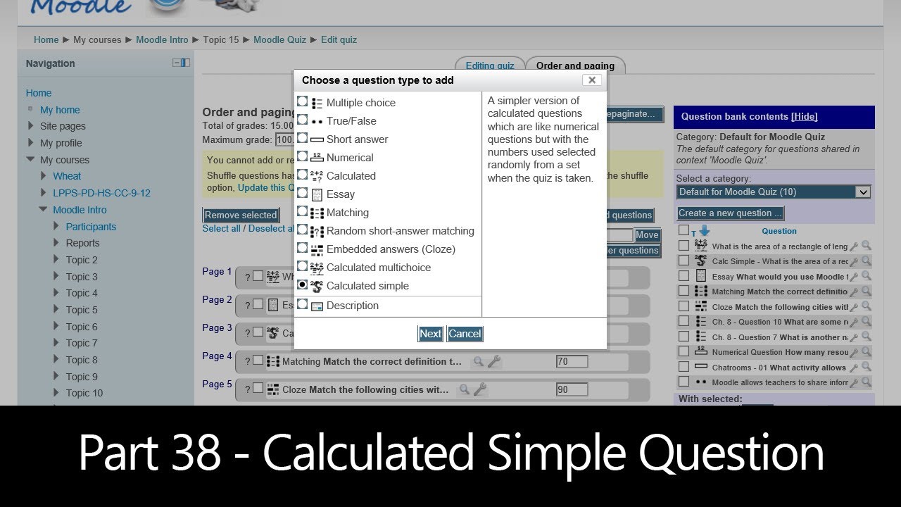 Part 38 - Calculated Simple Question (Moodle How To)