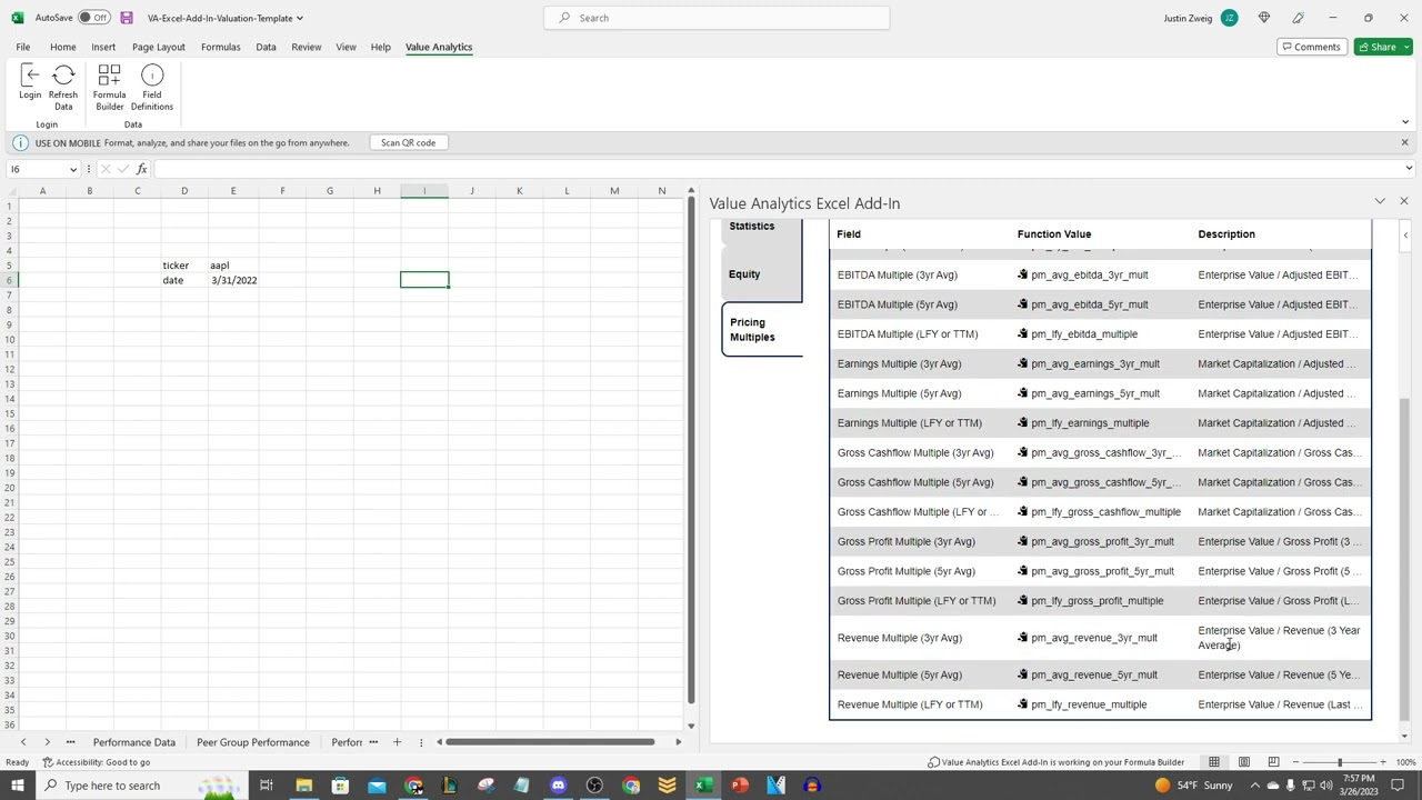 Value Analytics Excel Add-In Tutorial