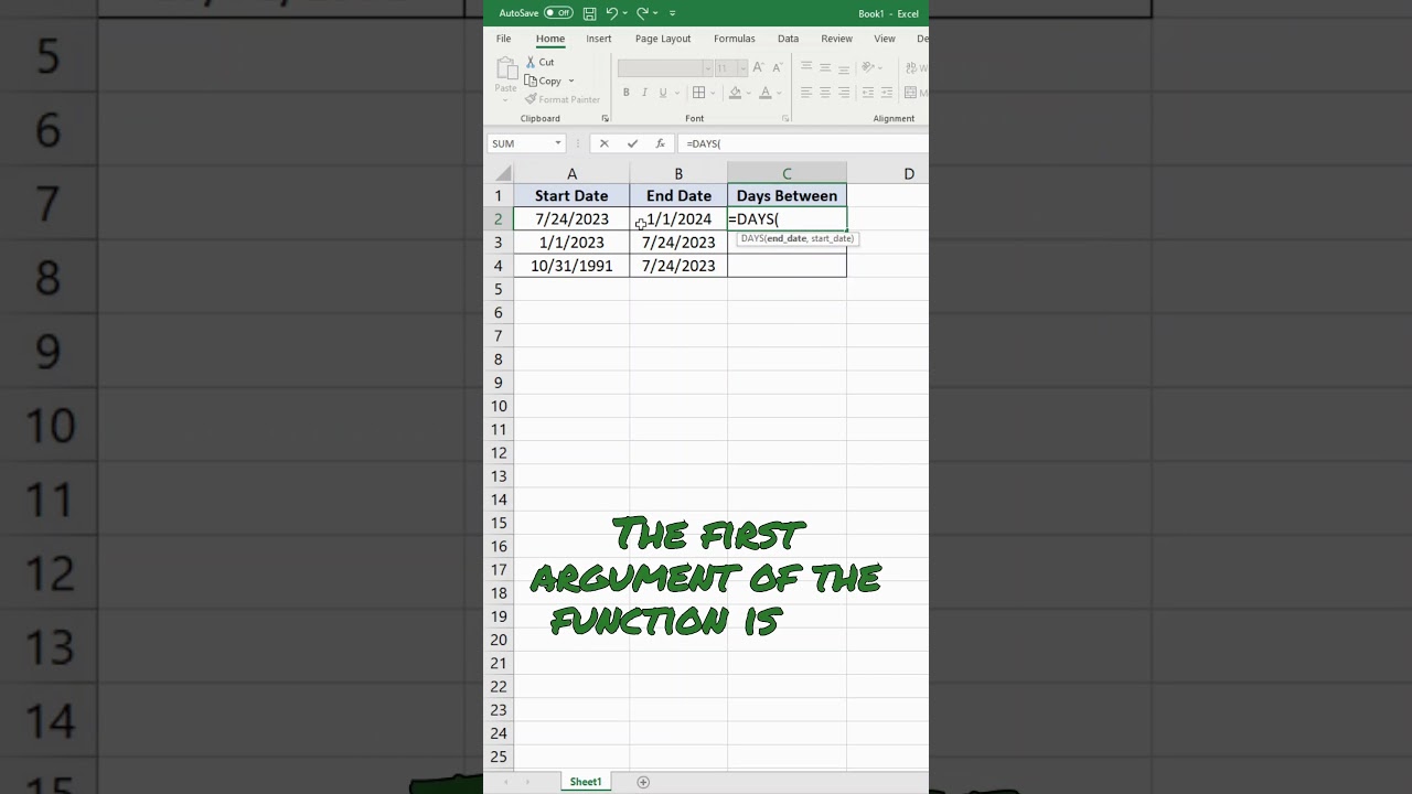 How to Count the Number of Days Between Two Dates in Excel