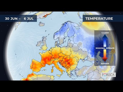 Monthly temperature forecast for Europe 25/6/2025