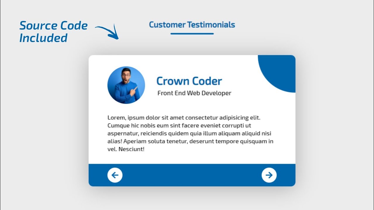 How to Make Testimonial Slider Using Html Css JavaScript | Testimonial Slider Html Css | Crown Coder