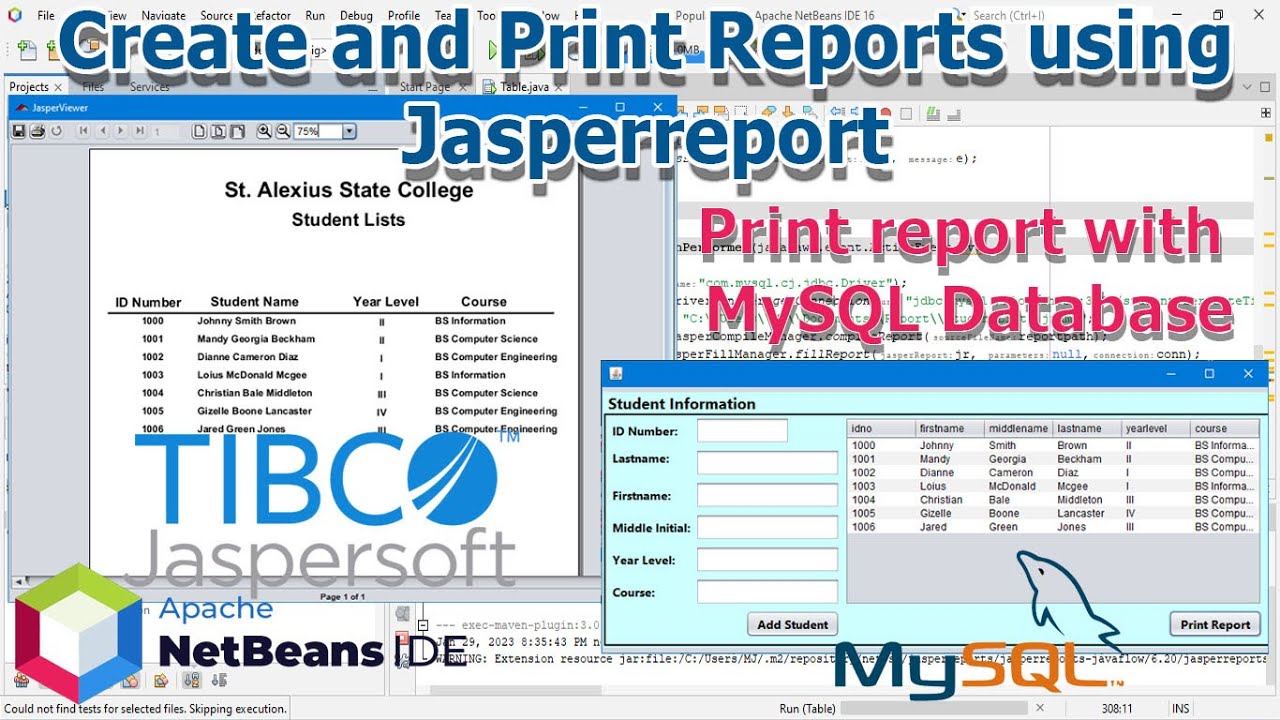 Create and Print Reports in Netbeans 16 using JasperReport with MySQL Server Database - Java Maven