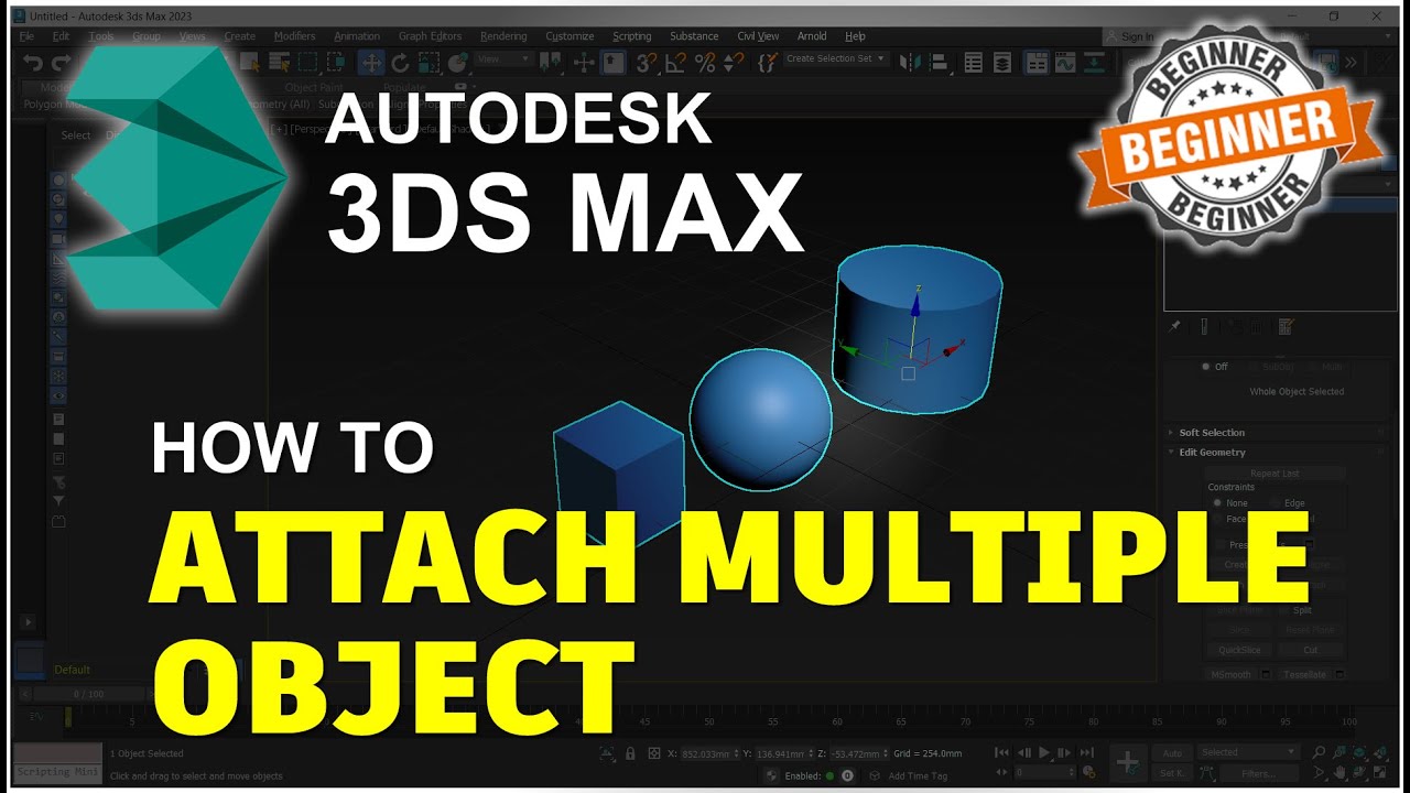 3Ds Max How To Attach Multiple Object Tutorial