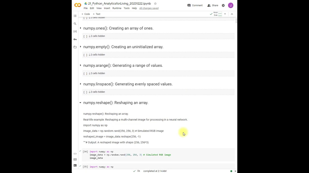 Numpy reshape, reshaping an array using python numpy