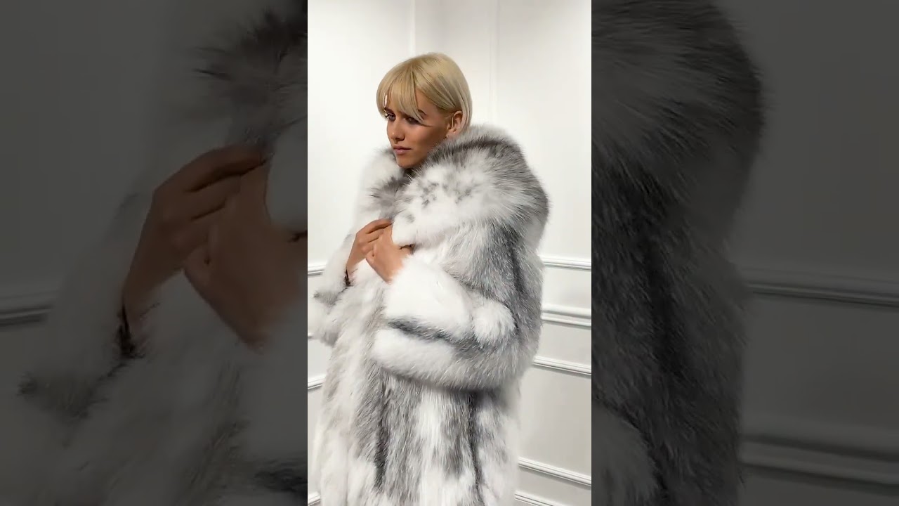 Arctic Marble Fox Fur Jacket with Hood