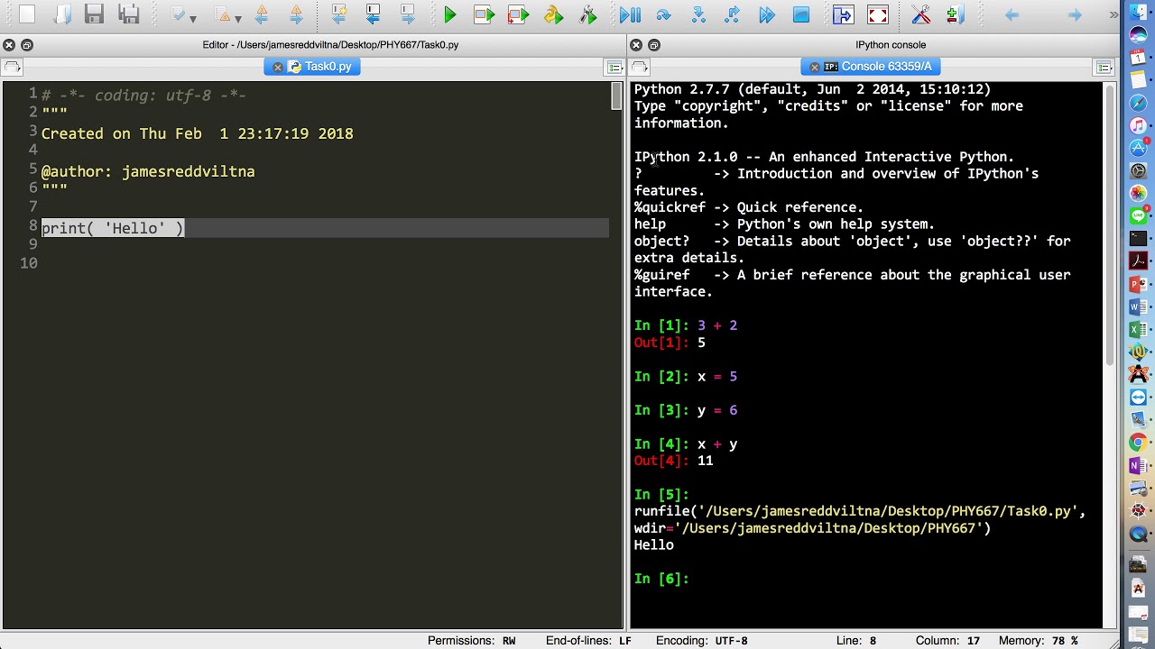 PHY667 - Basic PYTHON - Task 00 - Running PYTHON on SPYDER