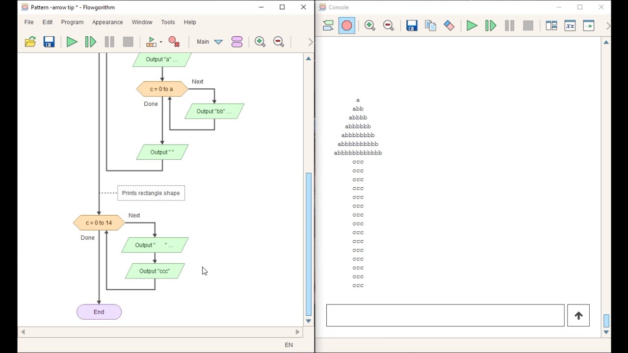 Pattern   Arrow Tip | Flowgorithm | for loops | Nested Loops