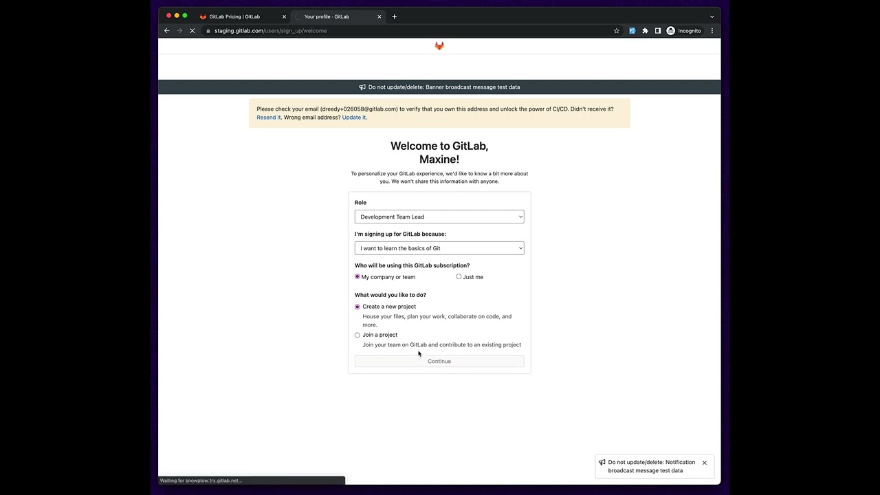 Registration with subscription (on staging)