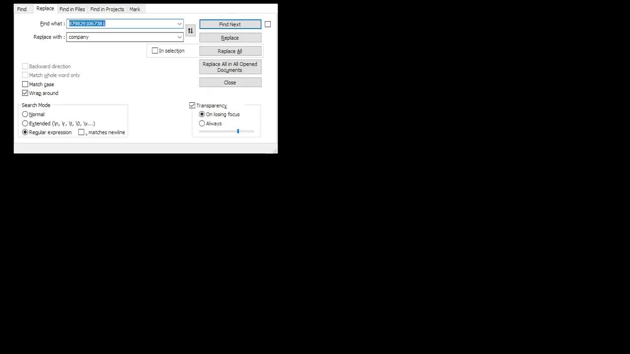 find text and replace , regular expression , notepad ++