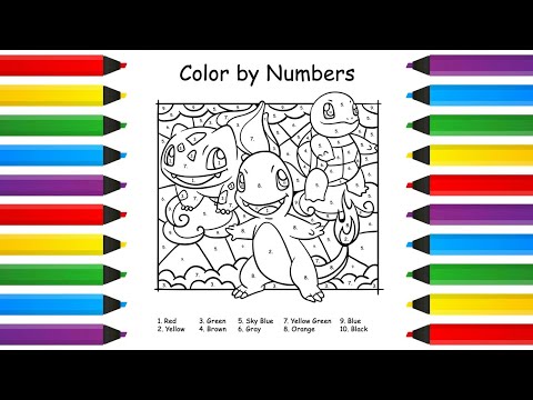 Color by Number | Pokémon Gen 1 Starters Charmander Squirtle Bulbasaur | Coloring Pages