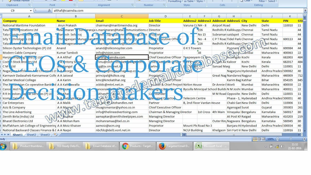 Indian Email Database of CEOs & Corporate Decision Makers-CEOs Email id list-2021 updated & verified