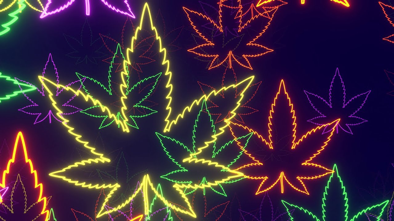 Neon Lights Cannabis Leaf Logo Flying Forward 4K Free Colorful Motion Background #4