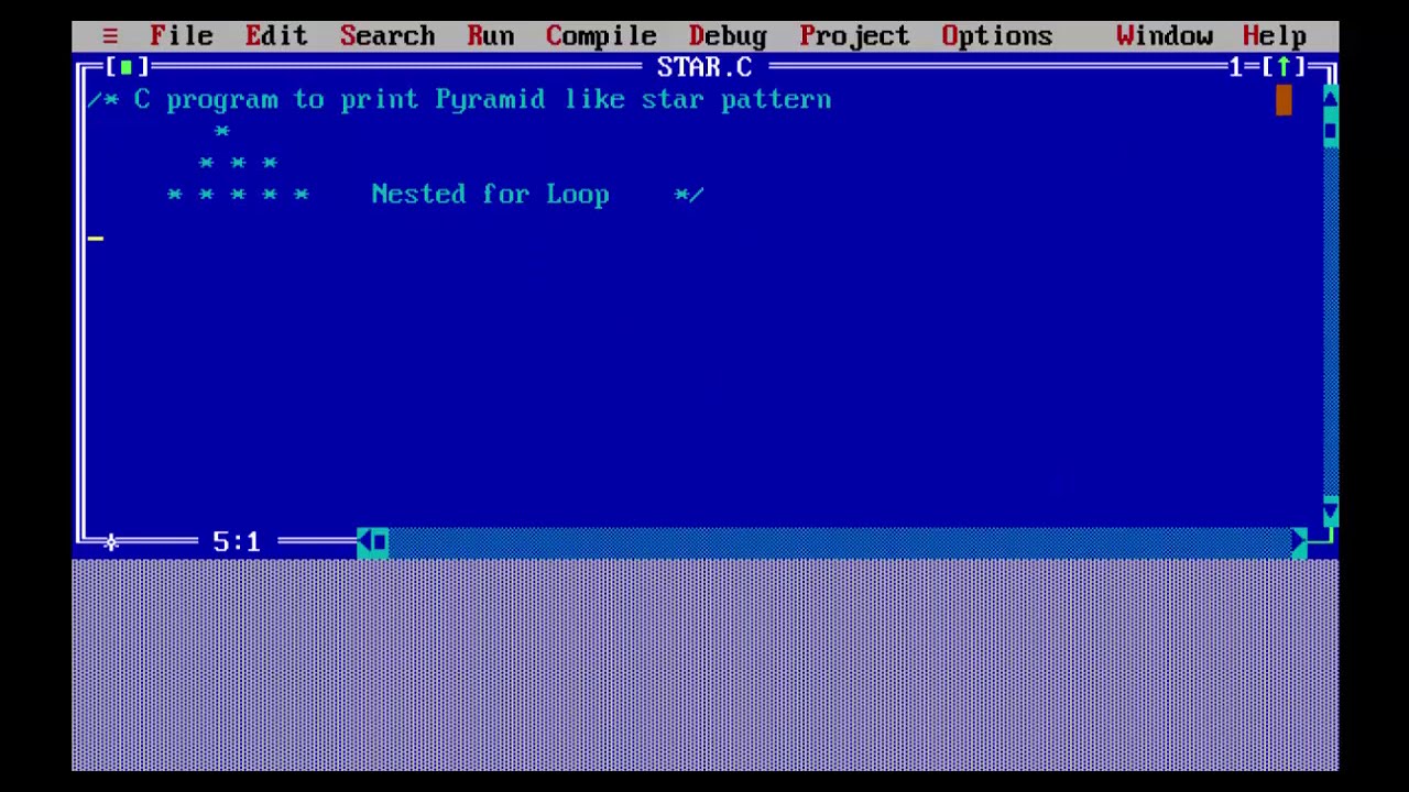 C Program to print pyramid like star pattern using nested For Loop