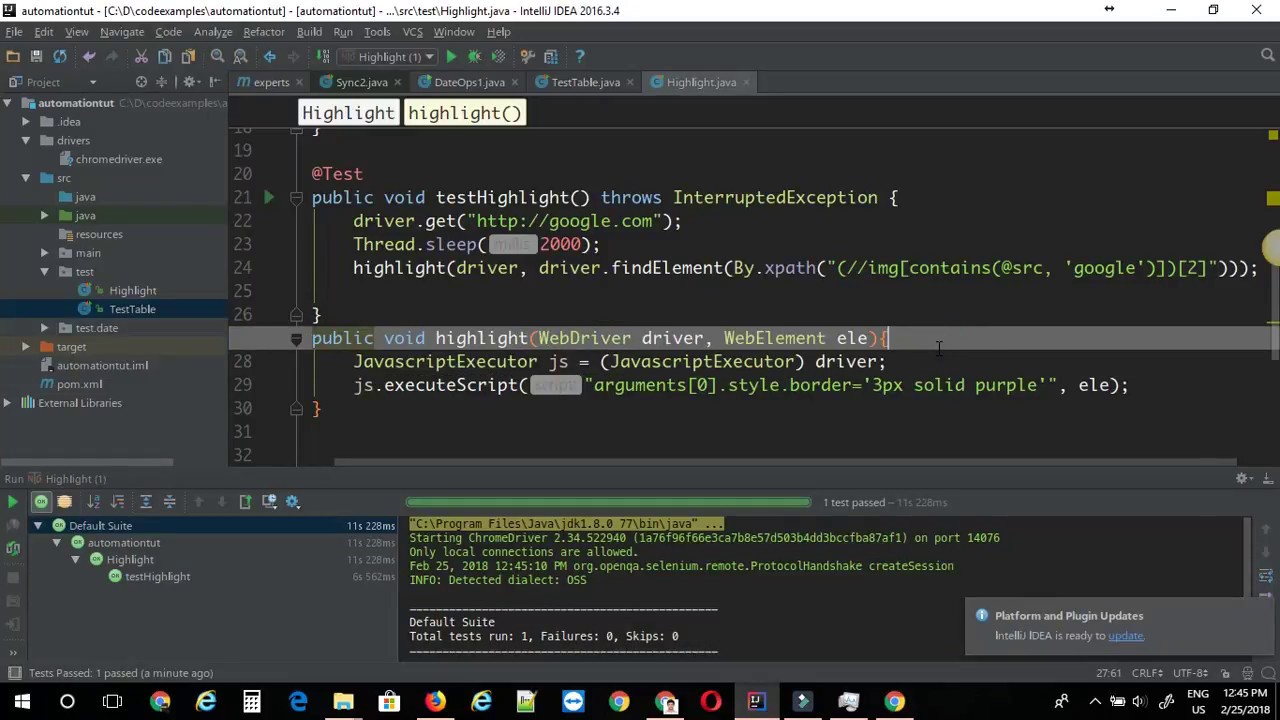 Highlighting a web element on a page with selenium javascript executor.