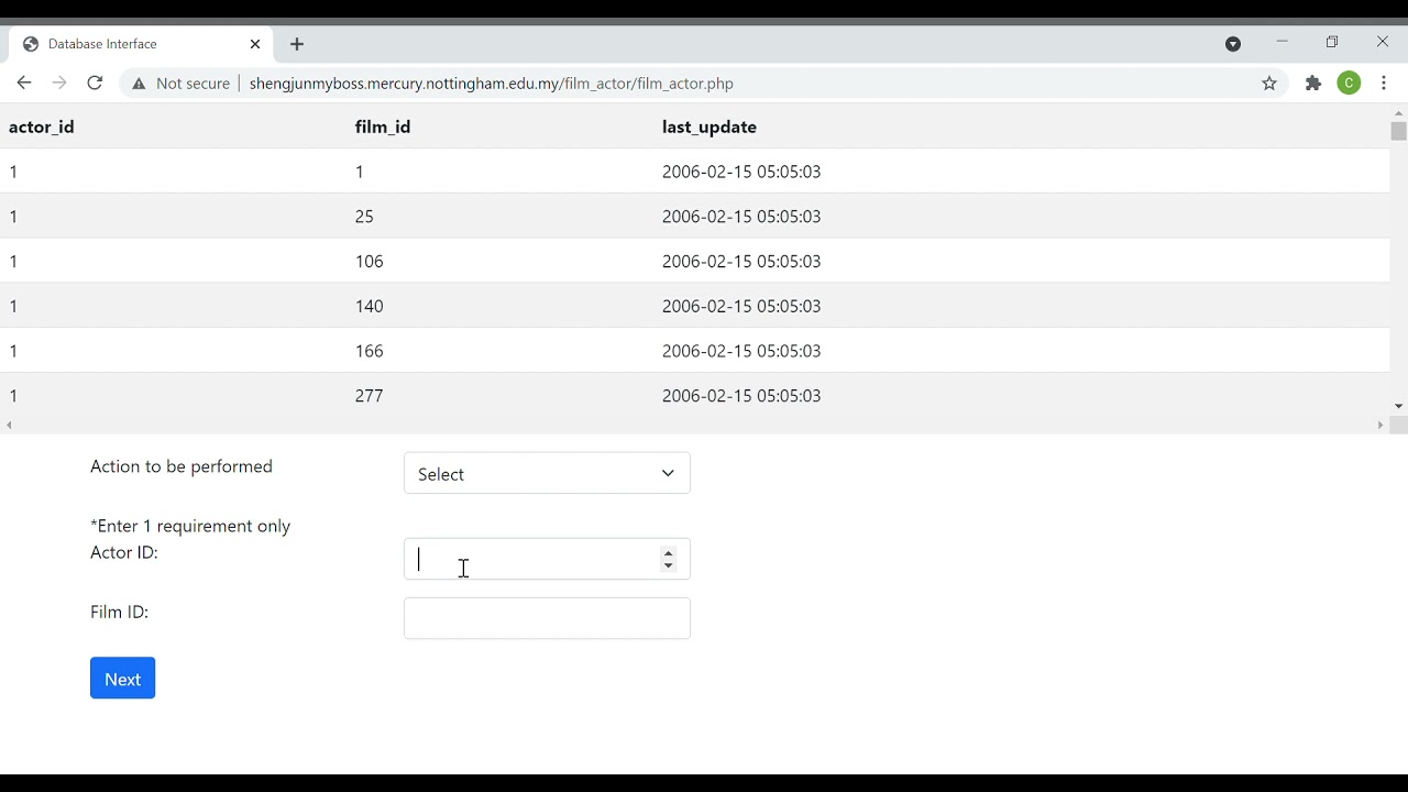 Database Interface Walkthrough