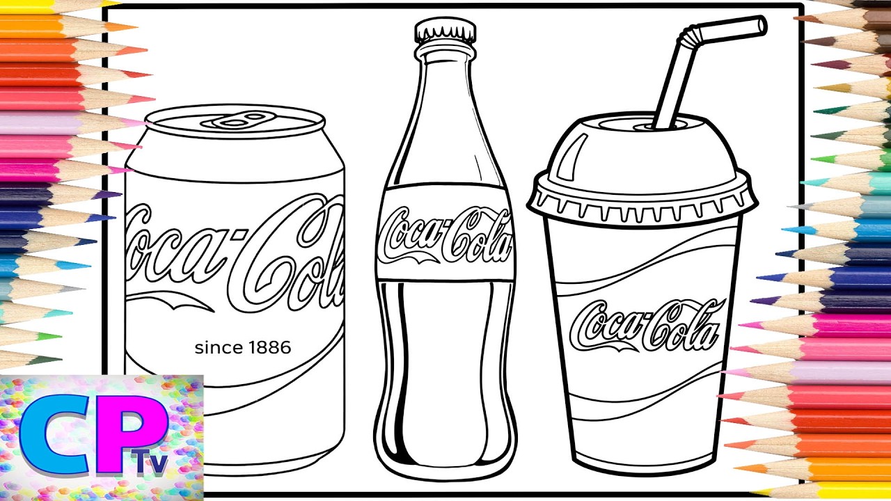 Coca-Cola Drinks/Coca-Cola in a Can, Bottle and Cup/Creative Coloring Pages/Relaxing Drawing Art