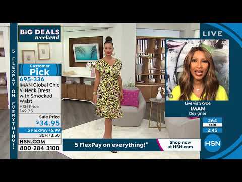 IMAN Global Chic VNeck Dress with Smocked Waist