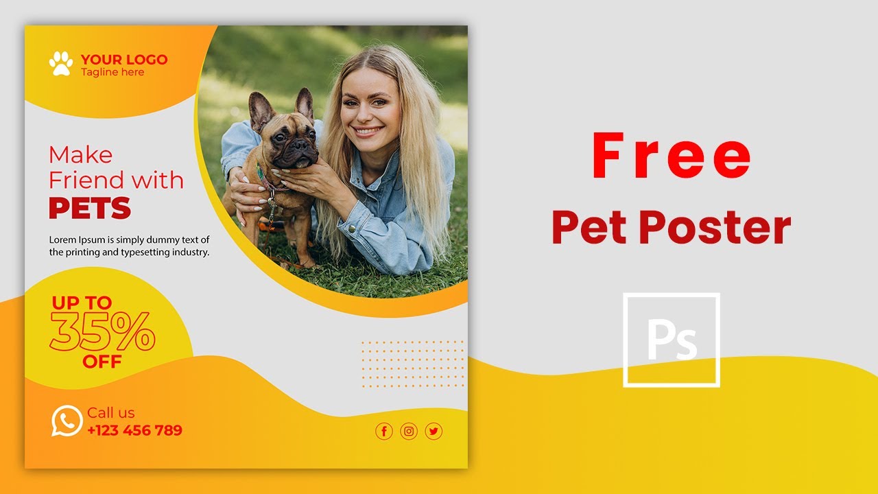 Design Template PSD for Pets Shop Free Poster