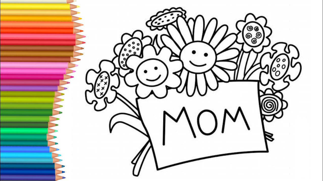 Mom card and flowers coloring page | Mother’s Day coloring pages