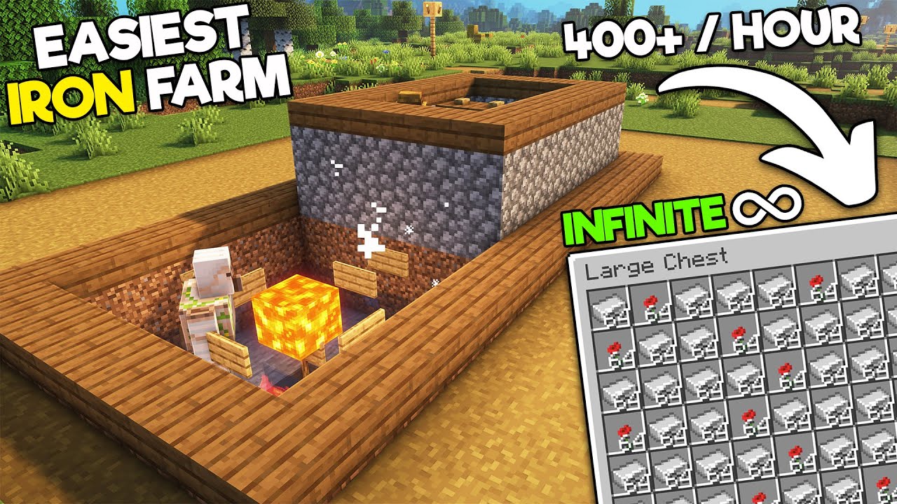 Minecraft 26+ EASIEST IRON Farm Tutorial - 400+ Per Hour