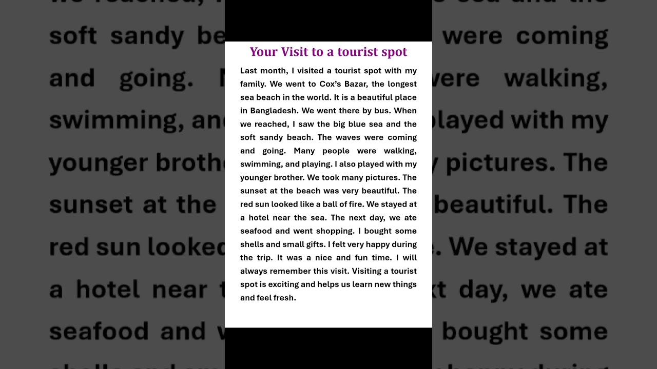 Your visit to a tourist spot Paragraph || Travelling Paragraph || Paragraph for all classes