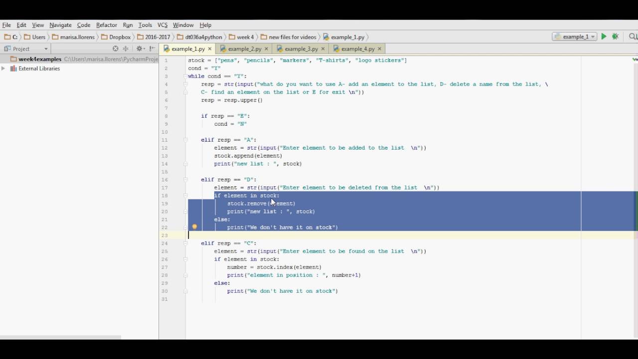 Python 3 Using while loops with a menu to modify a list