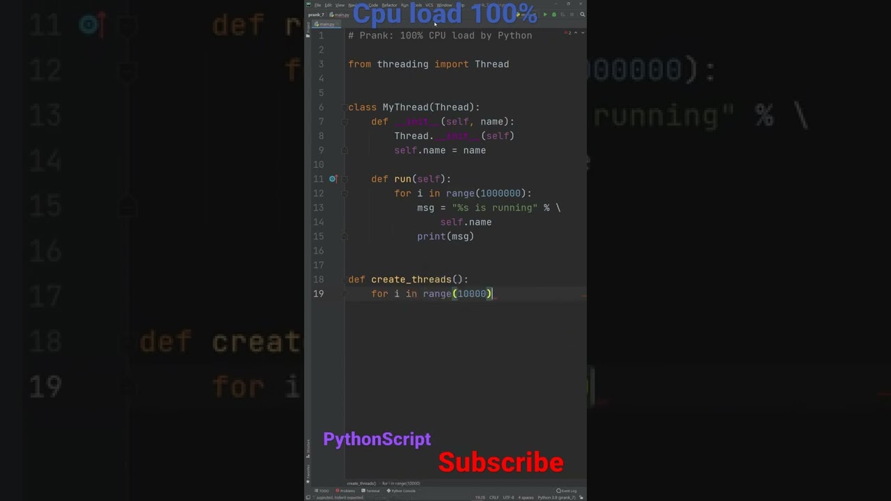 100 % Cpu load with Python || Python Programing || Threading || Code Short (100 Subscriber Special)