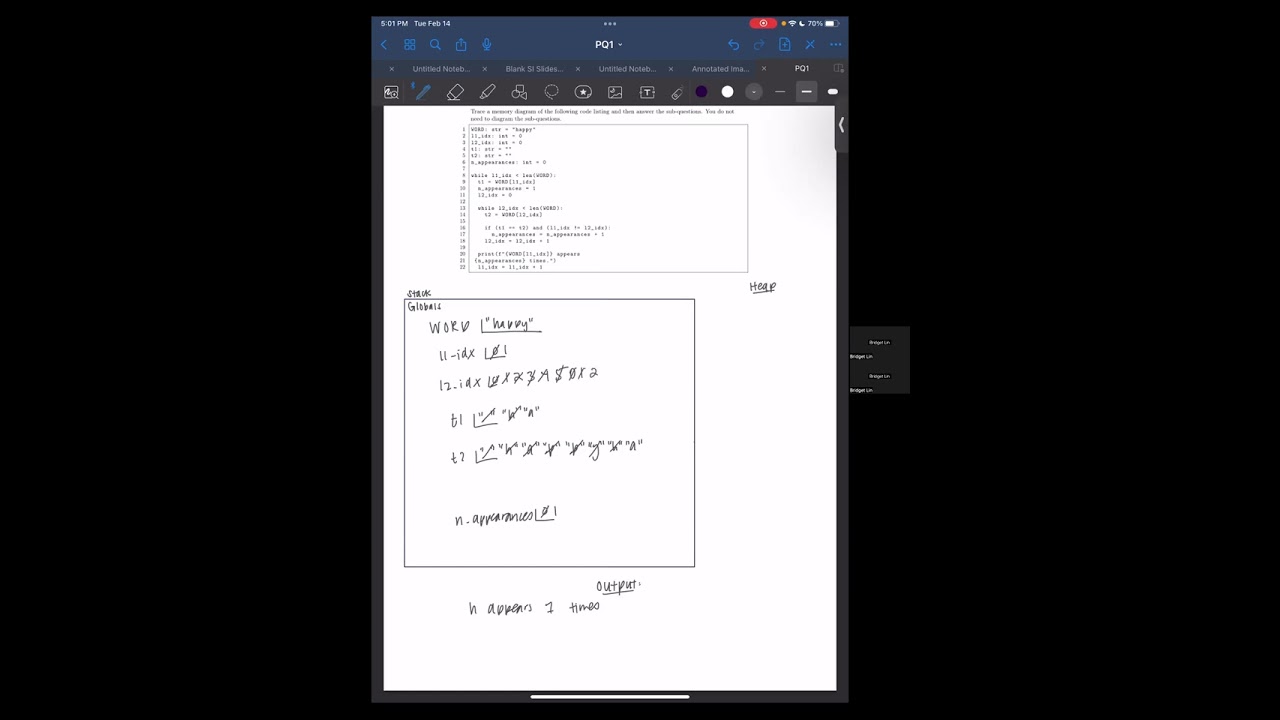 COMP 110 SP23 QZ01 (Question 1 Memory Diagram)