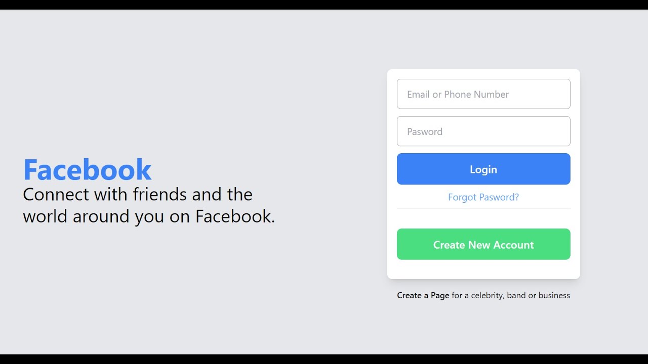 Build a Facebook Login Page UI Clone Using Tailwind CSS & HTML5 in Browser Full Project
