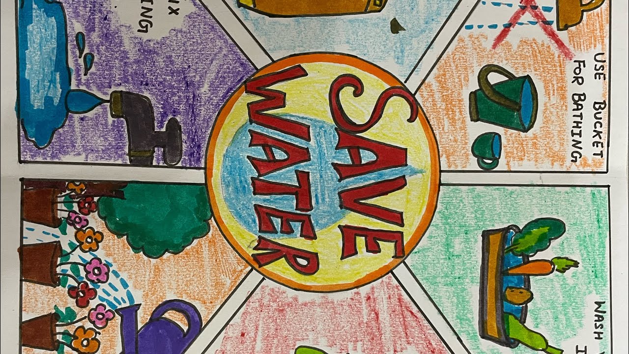 DIY||poster on save water for class 2,3 and 4 ||poster making idea for school competition for kids