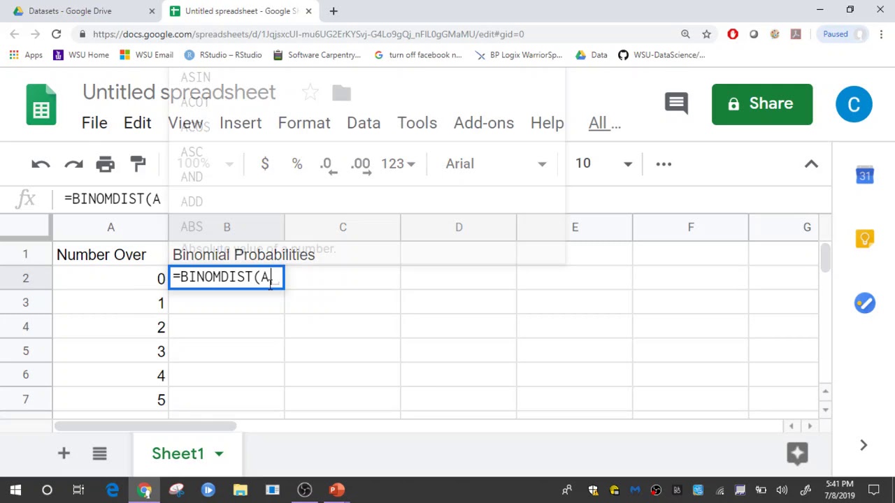 Binomial Probability Distribution in Google Sheets