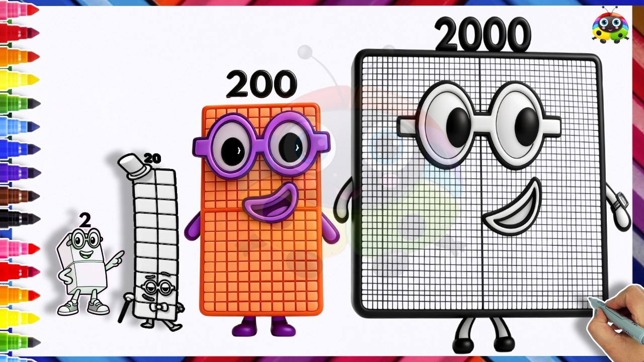 Numberblocks 2000,200,20 & 2 Drawing & Coloring For Kids | Learn To Draw Numberblock Easy Art  Start