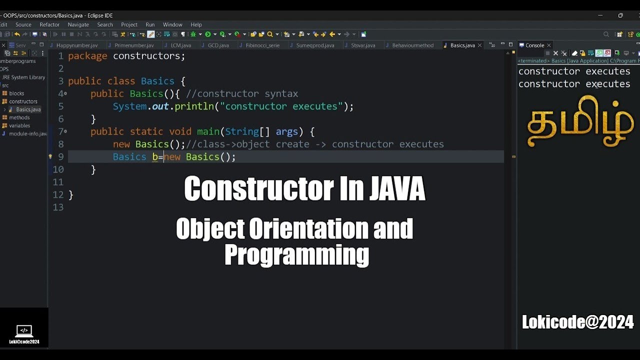 Constructor in Tamil | Java | Object Orientation and Programming | #java #javatamil #coding