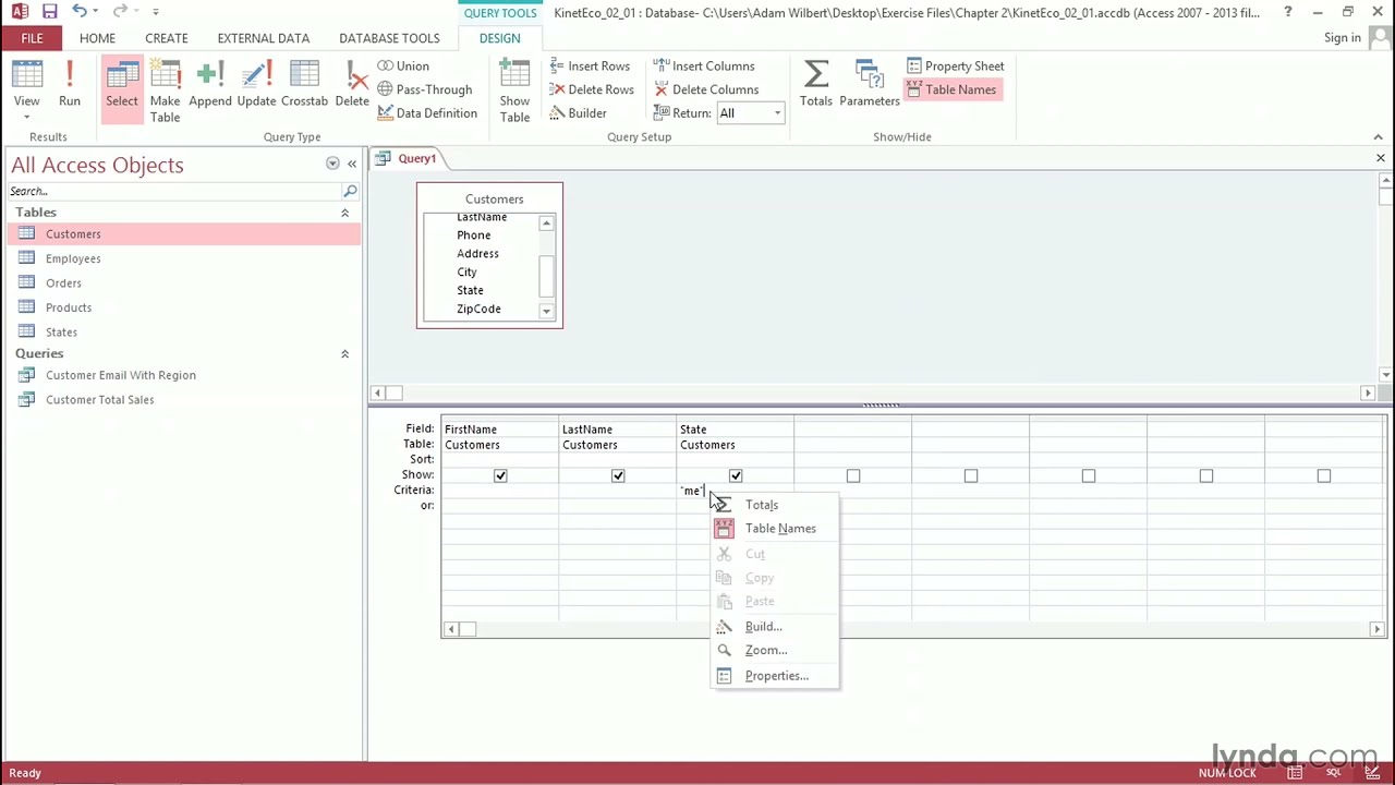 Access Tutorial - Defining criteria