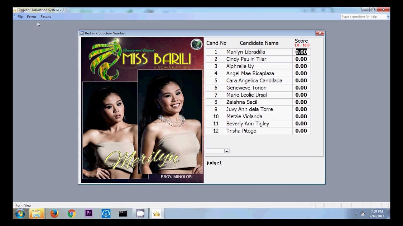 Pageant Tabulation System - Miss Barili
