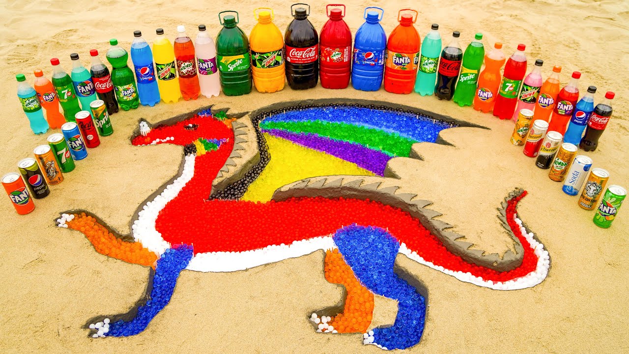 How to make Rainbow DRAGON with Orbeez Colorful, Big Coca Cola, Fanta and Mentos & Popular Sodas