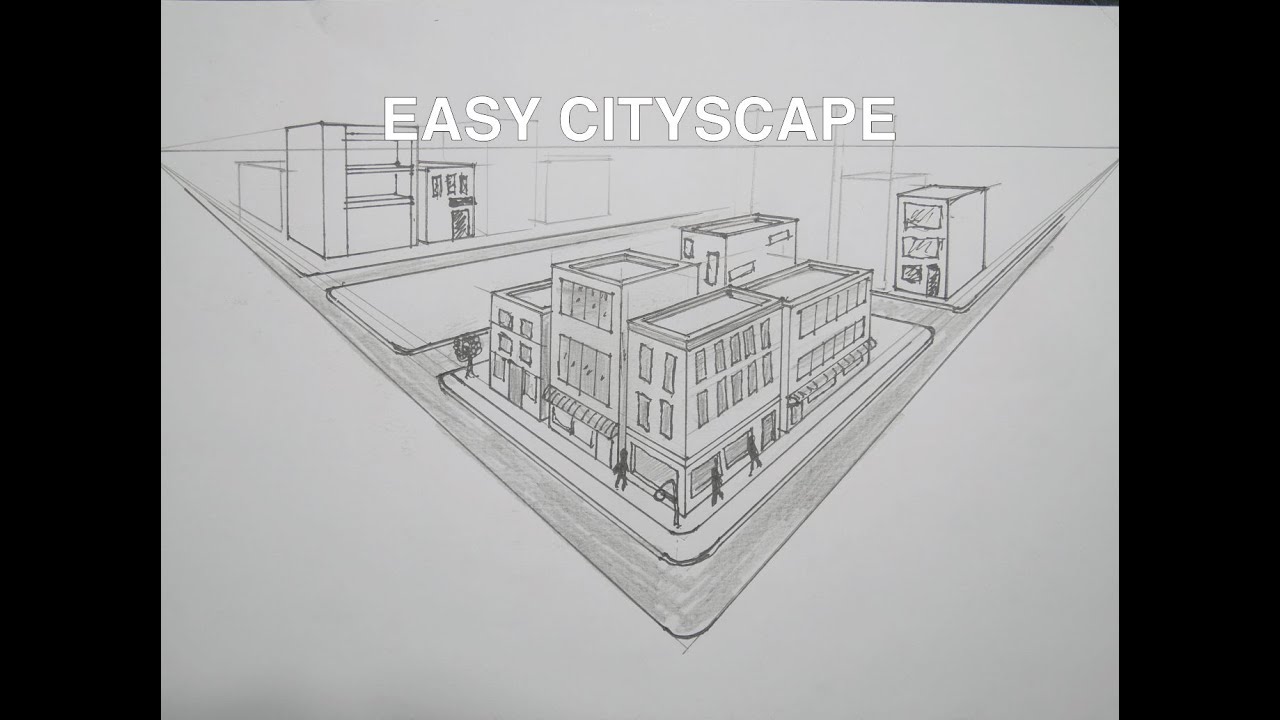 How to Draw a Simple Cityscape in 2-Point Perspective | Easy Architecture Drawing