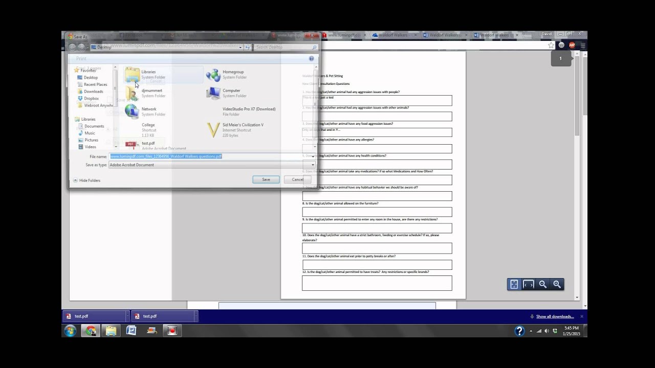 Saving questionnaire in pdf