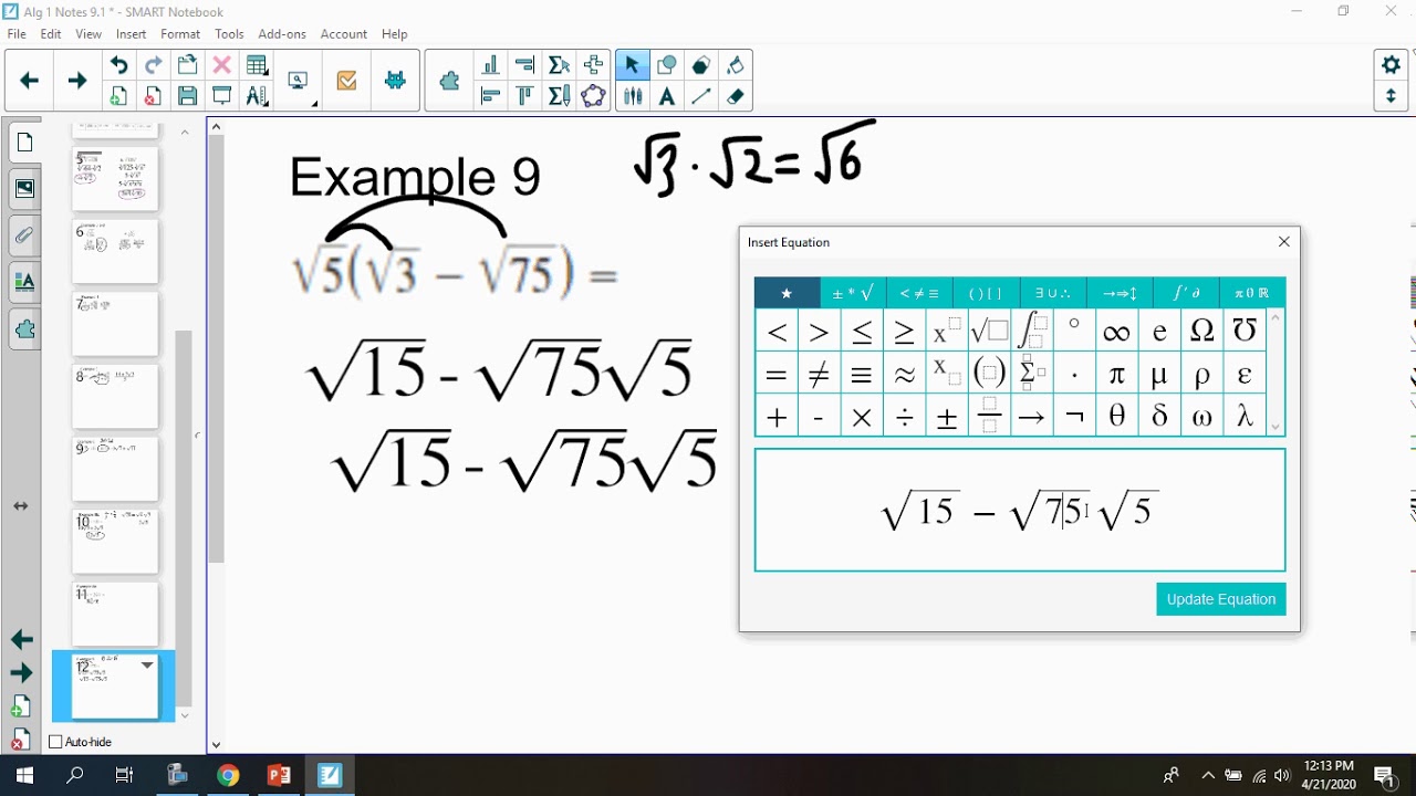 Alg 1 Video Notes 9.1 Example 9