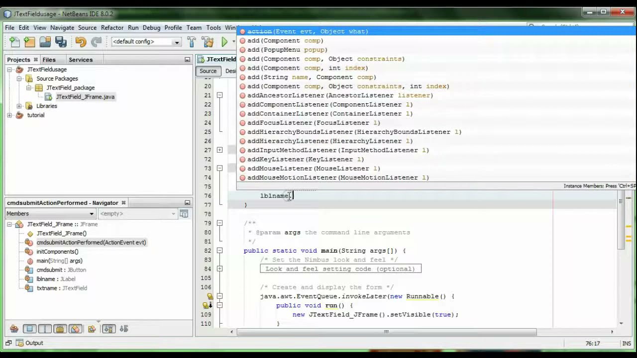 Java Swing Tutorial JTextField Usage Using Netbeans IDE