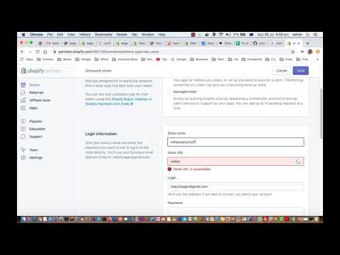 Create shopify store using partner account