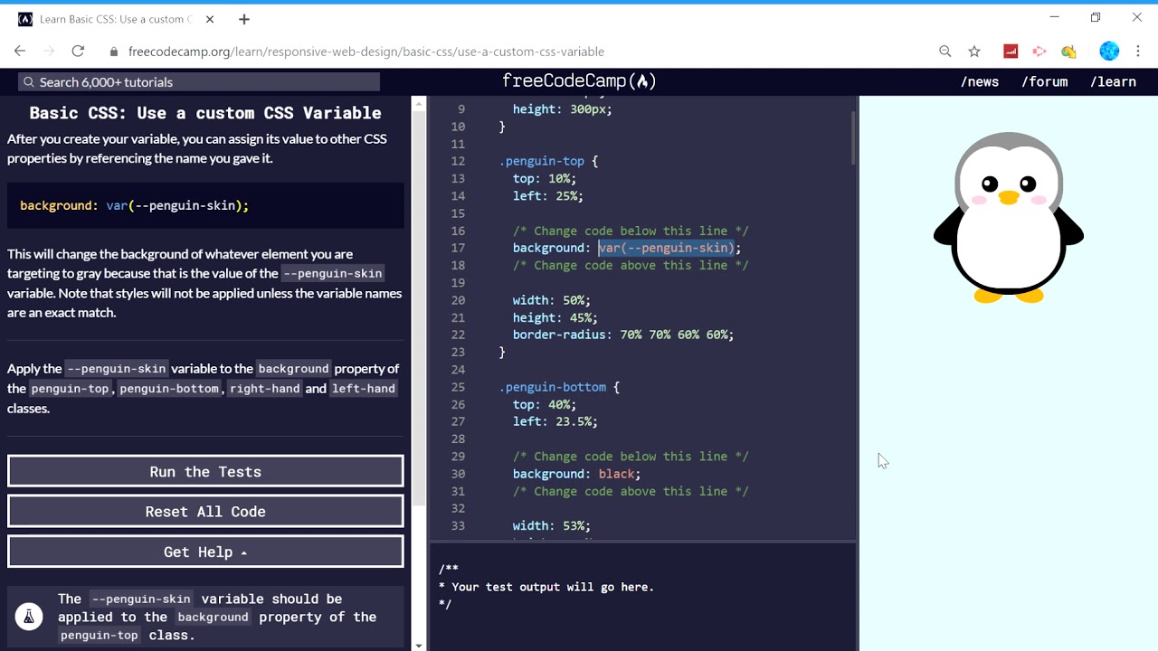 Basic CSS (39/44) | Use a custom CSS Variable | freeCodeCamp