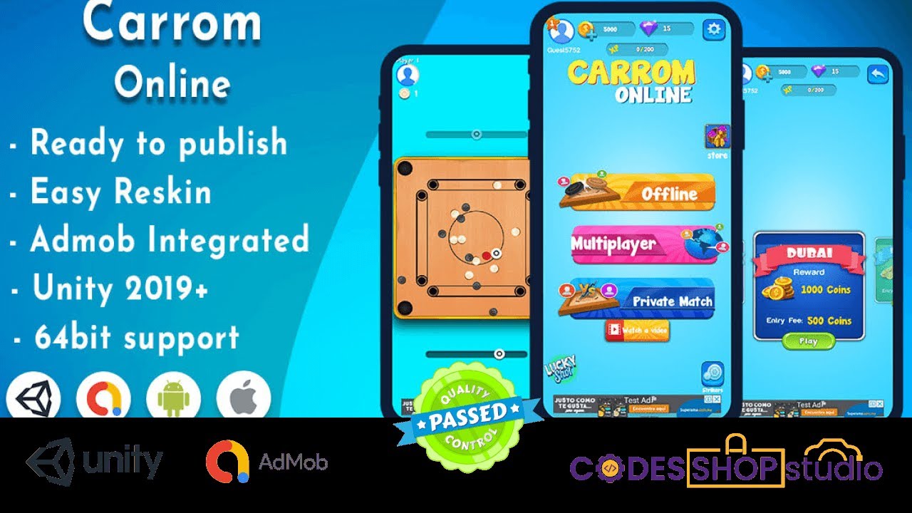 Carrom Online | Unity Game+Admob+iOS+Android | Carrom | unity source code
