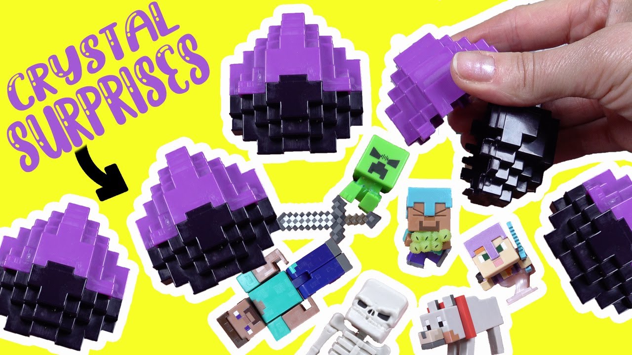 Minecraft Movie Spawn Egg Crystals Opening with Steve, Dennis, and Mobs Dolls