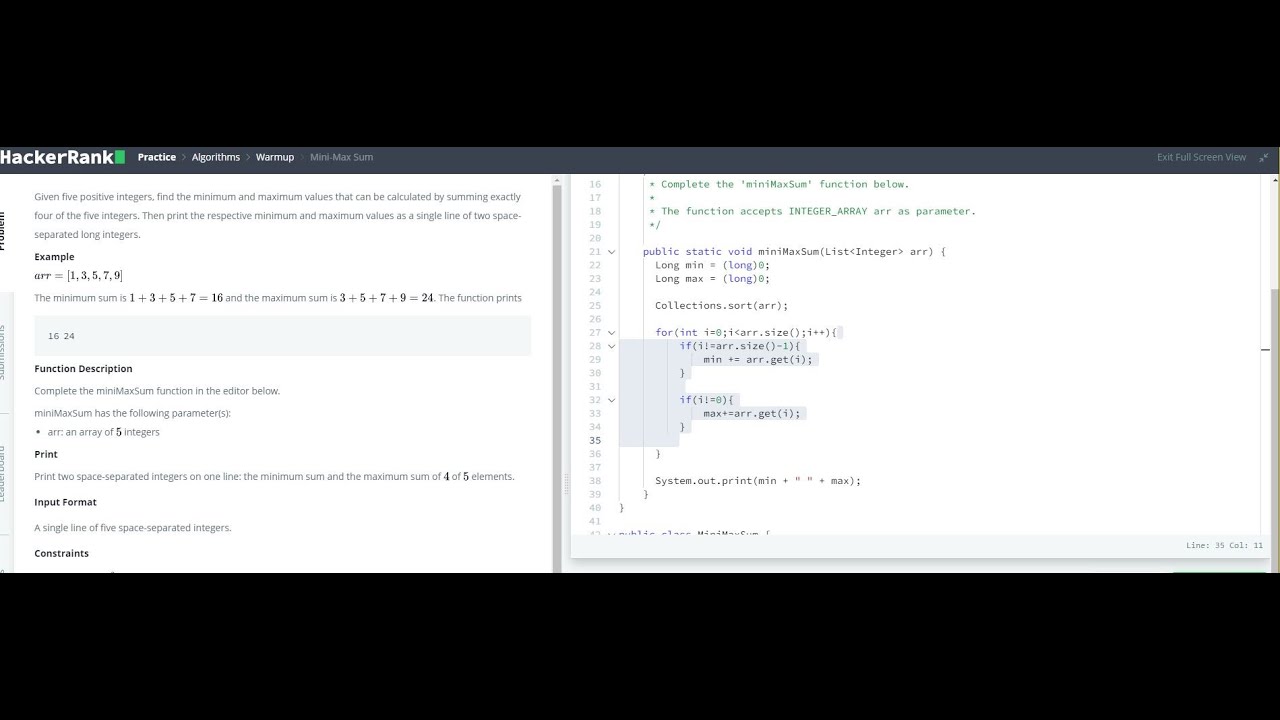 HackerRank Min Max Sum